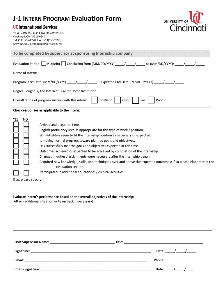 Fillable Online uc J-1 INTERN PROGRAM Evaluation Form Fax Email Print ...