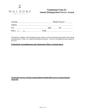 Fillable Online Alumni Distinguished Service Award Nomination Form Fax Email Print - pdfFiller