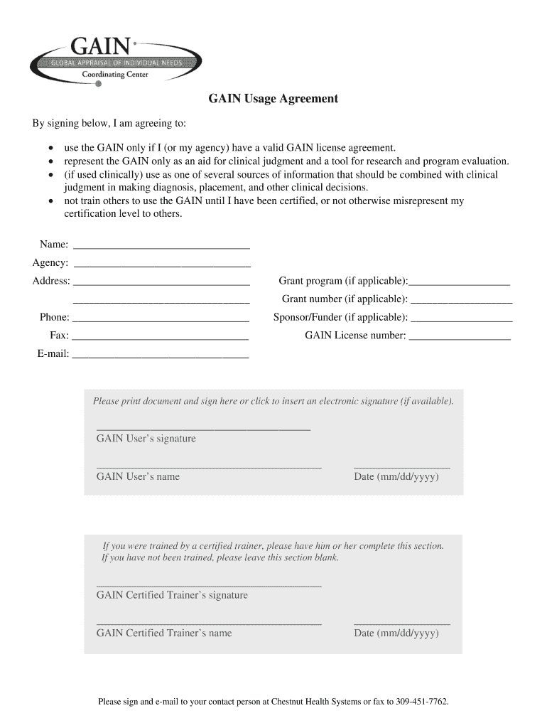 Fillable Online gaincc GAIN Usage Agreement Fax Email Print - pdfFiller