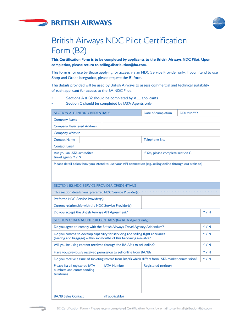 Fillable Online B2 Certification Form - British Airways API Fax Email ...