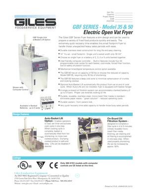 Fillable Online GBF SERIES - Model 35 50 Electric Open Vat Fryer Fax ...