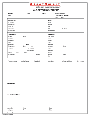 Fillable Online Out of tolerance report - AssetSmart Fax Email Print ...