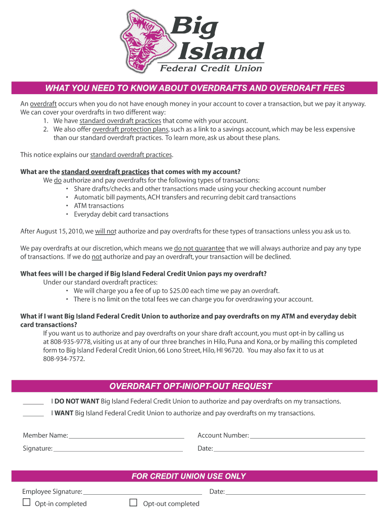 Fillable Online We can cover your overdrafts in two different way: Fax Email Print - pdfFiller
