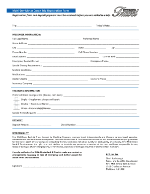 Fillable Online MultiDay Motor Coach Trip Registration Form Fax Email Print - pdfFiller