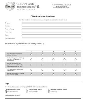Fillable Online Client satisfaction form - CASTOR Fax Email Print ...
