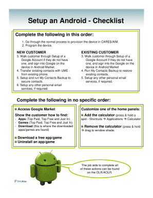 Fillable Online Setup an Android - Checklist Fax Email Print - pdfFiller