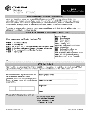 Fillable Online cornerstonecu EARS Easy Audio Response System ...