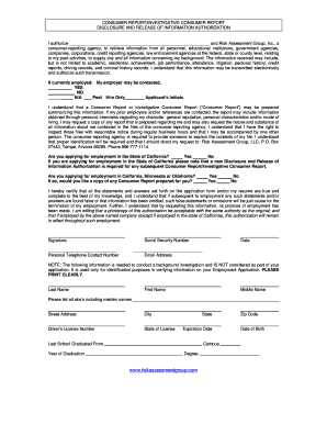 Fillable Online CONSUMER REPORT/INVESTIGATIVE CONSUMER REPORT Fax Email ...