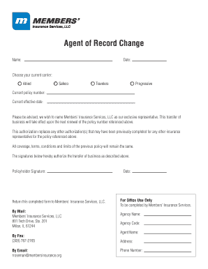 Fillable Online Agent of Record Change - ihmvcuorg Fax Email Print ...