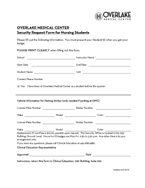 Fillable Online overlakehospital OVERLAKE MEDICAL CENTER Security ...