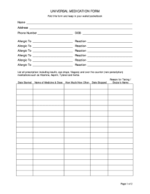 Fillable Online UNIVERSAL MEDICATION FORM Name - Sentara Healthcare Fax ...