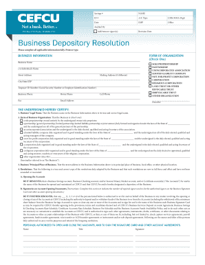 Fillable Online CEFCU Business Depository Resolution Signature Card ...