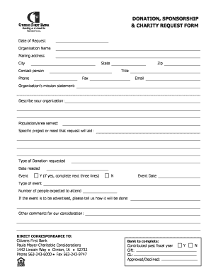 Fillable Online DONATION SPONSORSHIP CHARITY REQUEST FORM Date of ...