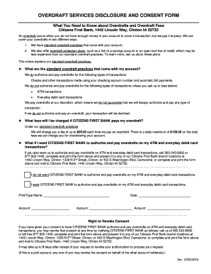 Fillable Online Overdraft Services Disclosure Consent Form Web Fax Email Print - pdfFiller