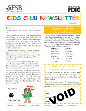 Fillable Online KIDS CLUB NEWSLETTER - fsbwccom Fax Email Print - pdfFiller