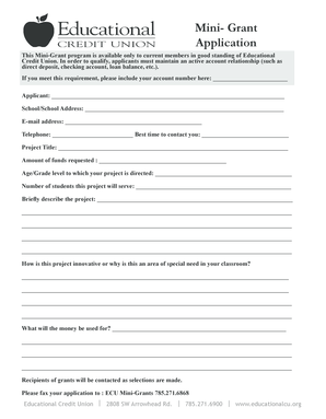 Fillable Online educationalcu Mini Grant Application This MiniGrant ...