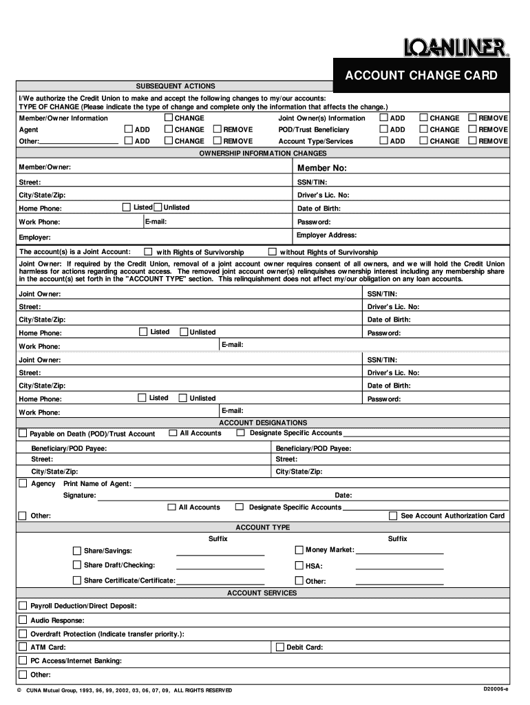 Fillable Online ACCOUNT CHANGE CARD - gtkycucom Fax Email Print - pdfFiller