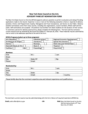 Fillable Online NYSCA Panelist Nomination Form FY 13 - 14docx Fax Email ...