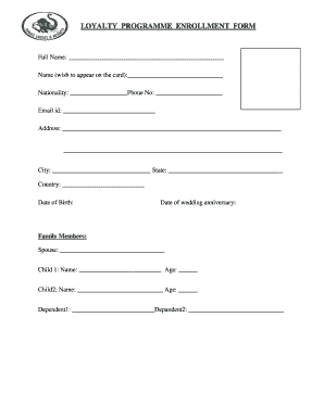 Fillable Online LOYALTY PROGRAMME ENROLLMENT FORM - Jungle Lodges Fax ...
