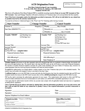 Fillable Online ACH Origination Form 070615 - First Shore Federal Fax ...