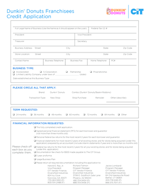 Fillable Online Dunkin Donuts Franchisees Credit Application Fax Email ...