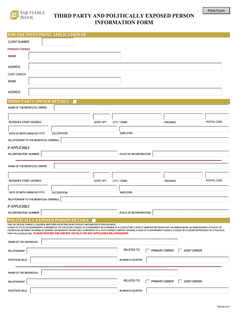 Fillable Online Third party and politically exposed person information form Fax Email Print ...
