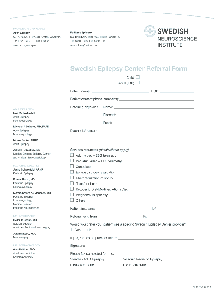 Fillable Online Swedish Epilepsy Center Referral Form Fax Email Print ...