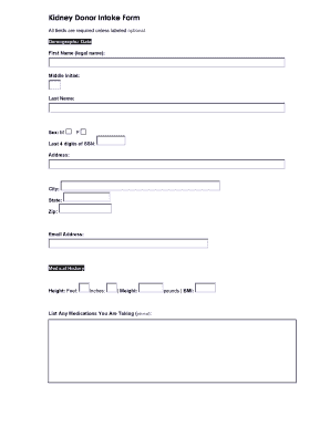Fillable Online Kidney Donor Intake Form - fillable - swedishorg Fax ...