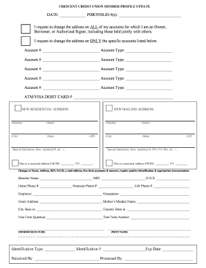 Fillable Online crescentcredit CRESCENT CREDIT UNION MEMBER PROFILE ...