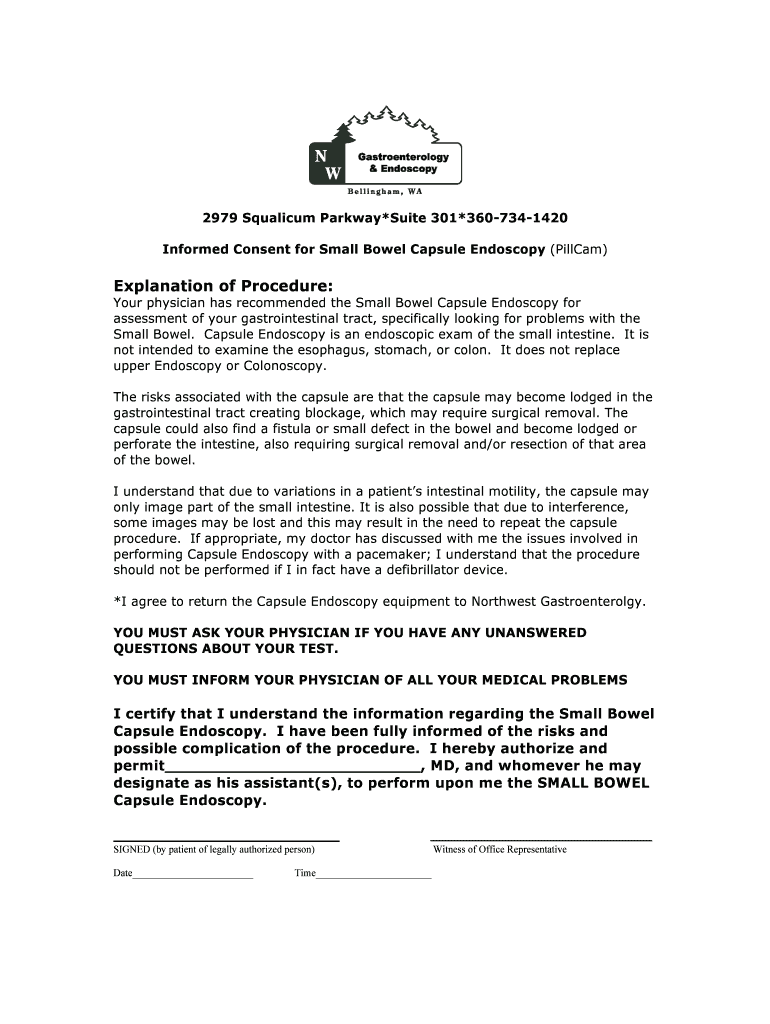 Fillable Online Informed Consent for Small Bowel Capsule Endoscopy ...