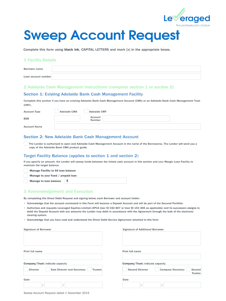 Fillable Online Sweep Account Request Fax Email Print - pdfFiller