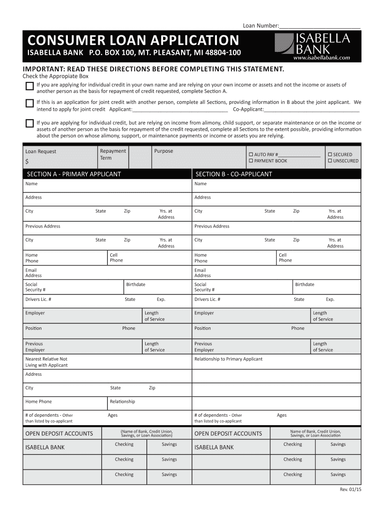 Fillable Online Loan Number CONSUMER LOAN APPLICATION Fax Email Print ...