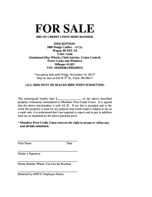 Fillable Online BID ON REPOSSESSED MERCHANDISE Fax Email Print - pdfFiller