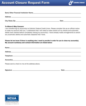 Fillable Online Account Closure Request Form - cathfcucom Fax Email ...