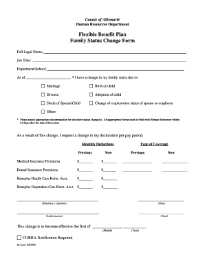 Fillable Online ia2010 albemarle Family Status Change bFormb ...