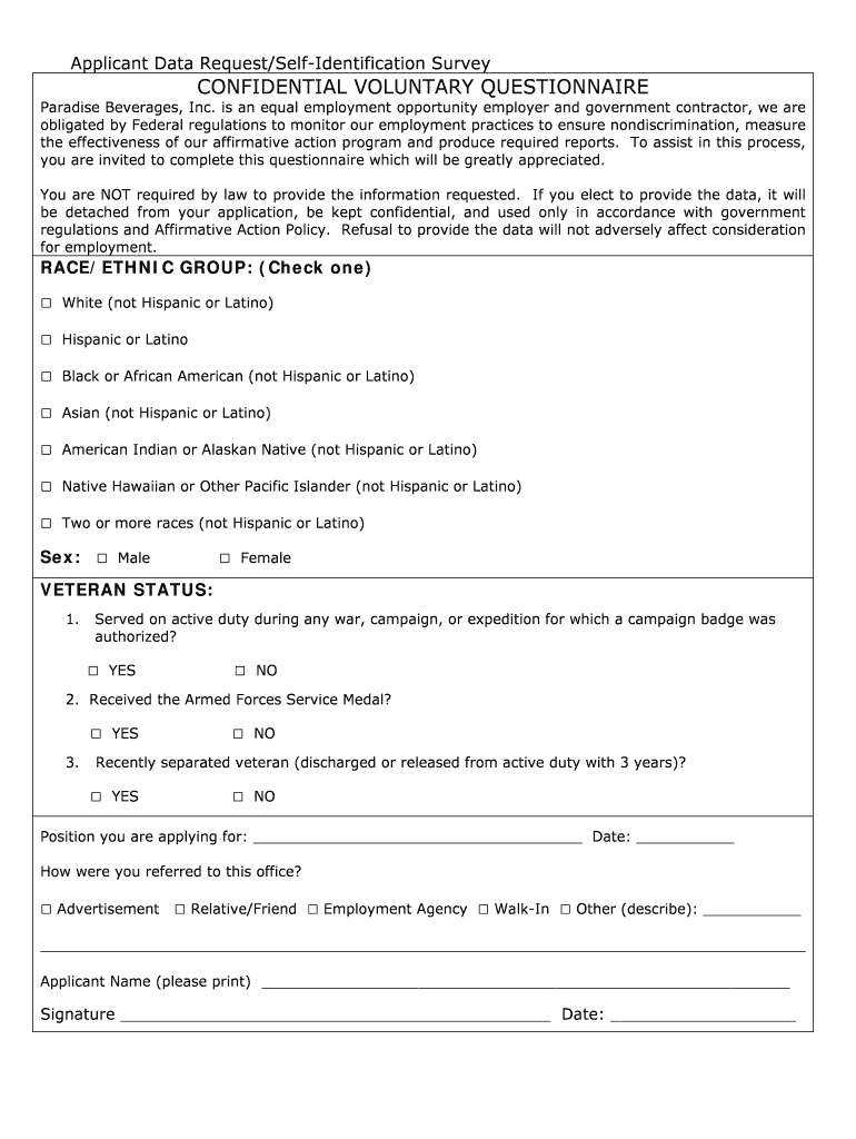 Fillable Online Applicant Data Request Self Identification Surveydoc ...