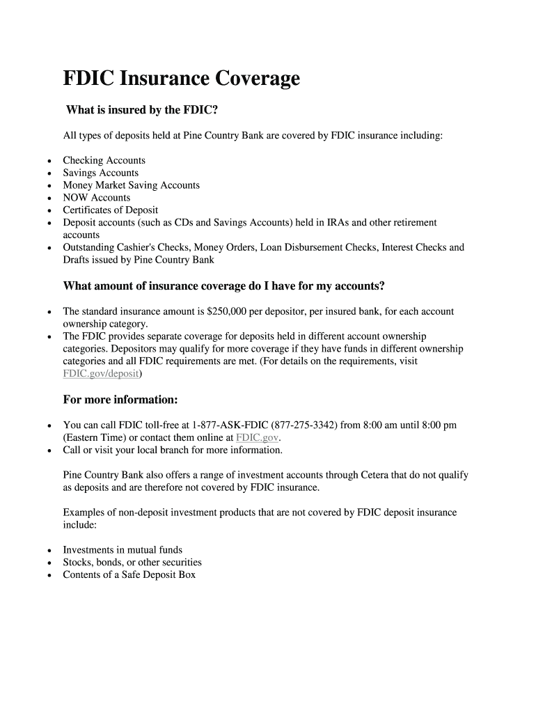 Fillable Online FDIC Insurance Coverage Fax Email Print - pdfFiller
