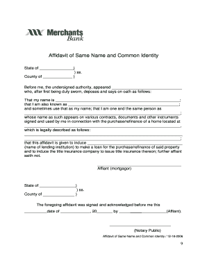 Fillable Online Affidavit of Same Name and Common Identity Fax Email ...