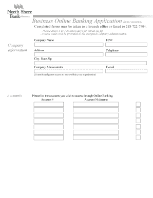 Fillable Online Business Online Banking Application - North Shore Bank ...