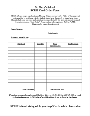 Fillable Online St Marys School SCRIP Card Order Form Fax Email Print ...