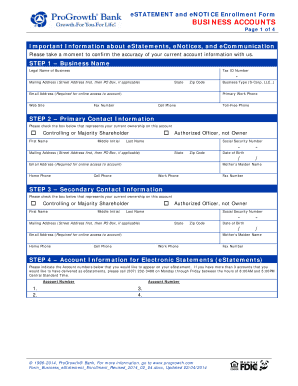 Fillable Online ESTATEMENT and eNOTICE Enrollment Form BUSINESS ...