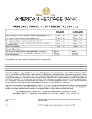 Fillable Online PERSONAL FINANCIAL STATEMENT ADDENDUM - logbankcom Fax ...