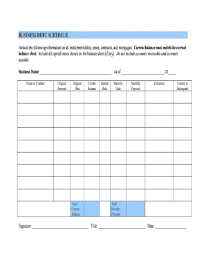 Fillable Online BUSINESS DEBT SCHEDULE - CU Companies Fax Email Print ...