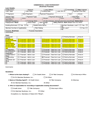 Fillable Online COMMERCIAL LOAN WORKSHEET - CU Companies Fax Email ...