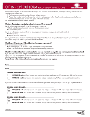Fillable Online OPT IN - OPT OUT FORM FOR OVERDRAFT TRANSACTIONS Fax Email Print - pdfFiller