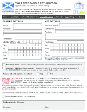 Fillable Online allflex co TAG amp TEST SAMPLE RETURN FORM - Allflex ...