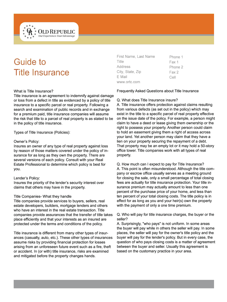 Fillable Online What is Title Insurance Fax Email Print - pdfFiller