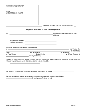 Fillable Online Request for Notice of Delinquency - ortccom Fax Email ...