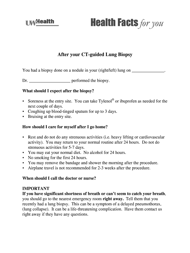 Fillable Online uwhealth After your CT lung biopsy - Home UW Health - uwhealth Fax Email Print ...