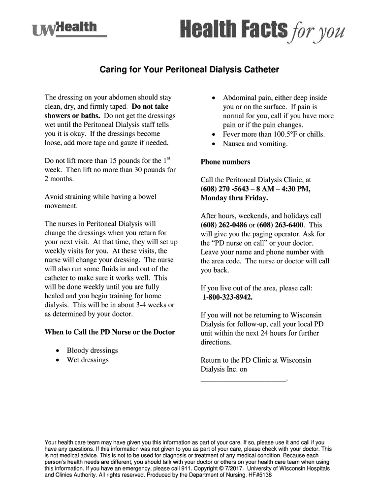 Fillable Online Caring for Your Peritoneal Dialysis Catheter Fax Email Print - pdfFiller